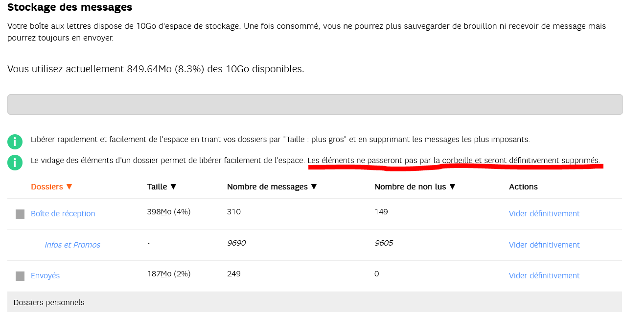 Nouveau sur le webmail : gestion du stockage - La Communauté SFR