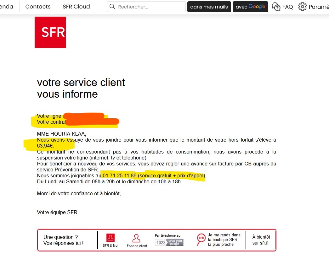 Résolu : ligne supendue pour hors forfait 63€ facture payée - La Communauté SFR